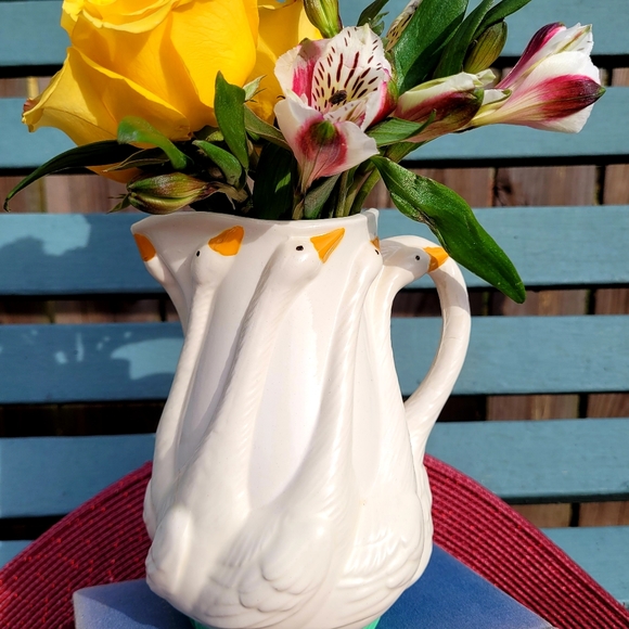 Accents | Vintage Goose Hand Painted Ceramic Pitchervase Swirl Geese ...